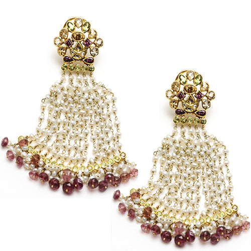 14k Gold Uncut Diamond and Multigem Jhoomar Earring — Amrita Singh ...